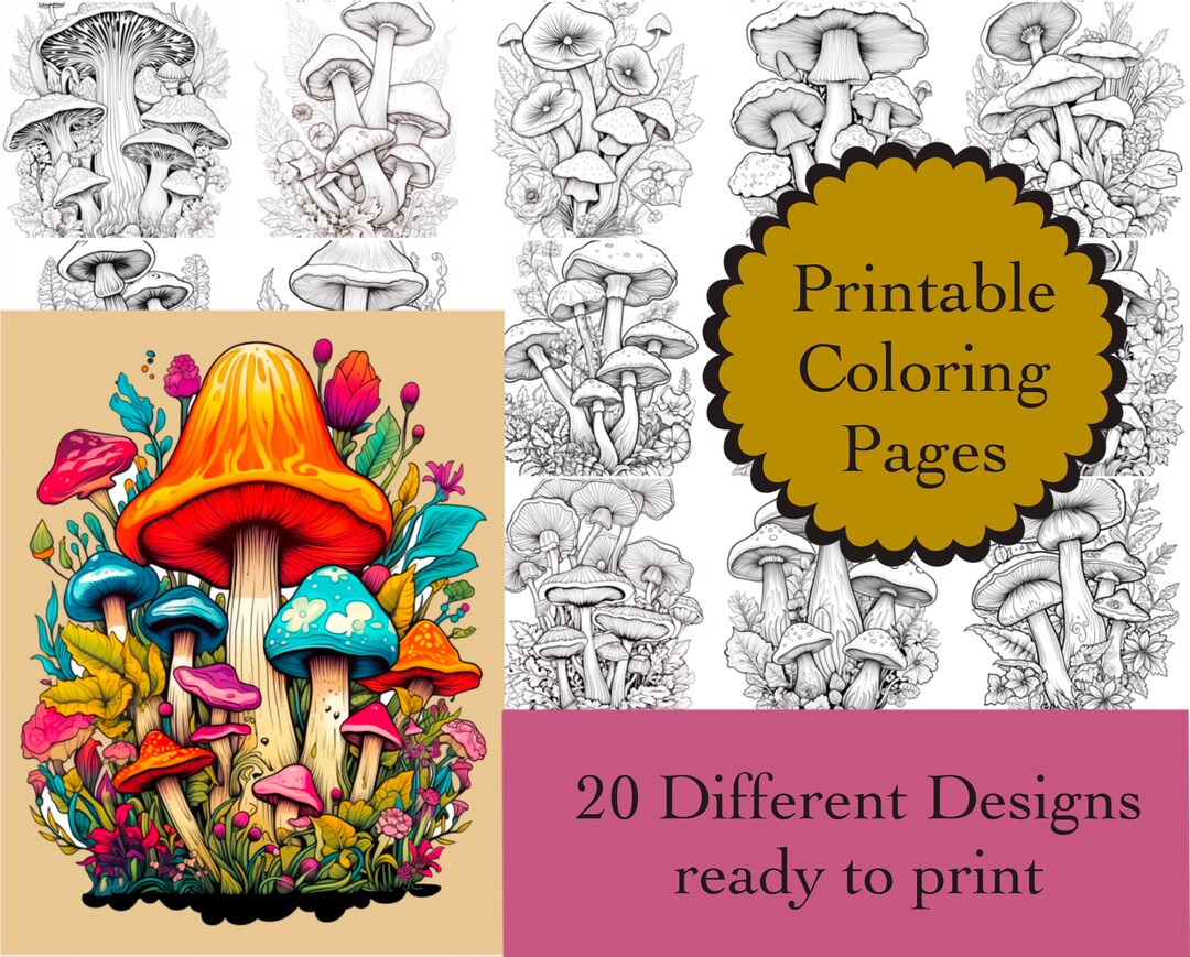 Mushroom Coloring Book 20 Coloring Pages Instant Download Mushrooms ...