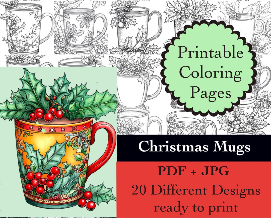 Christmas Mugs Coloring Book 20 Coloring Pages Instant Download ...