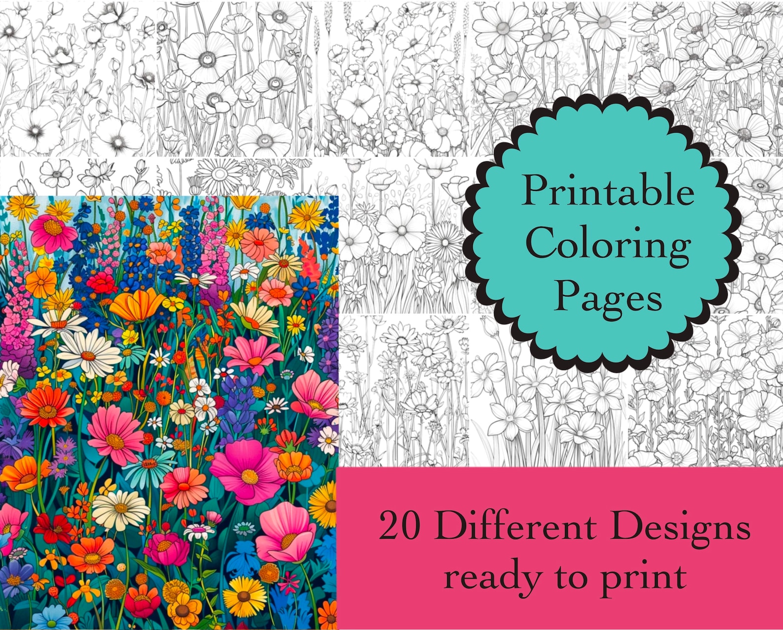 Wildflowers Coloring Book 20 Wildflower Coloring Pages Instant Download ...