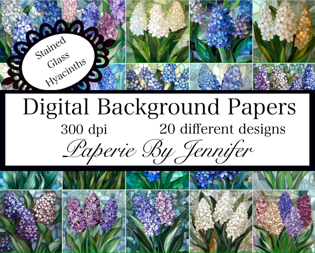 Stained Glass Hyacinths Backgrounds 20 Instant Download Spring Flowers ...