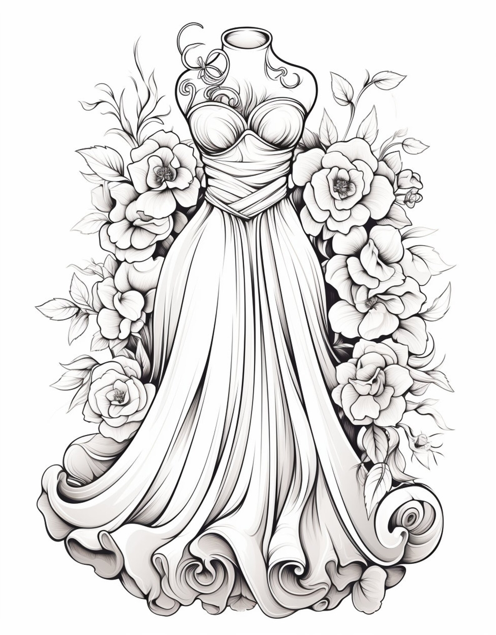 Fashion Dress Designs Coloring Book: 20 Printable Pages (digital ...