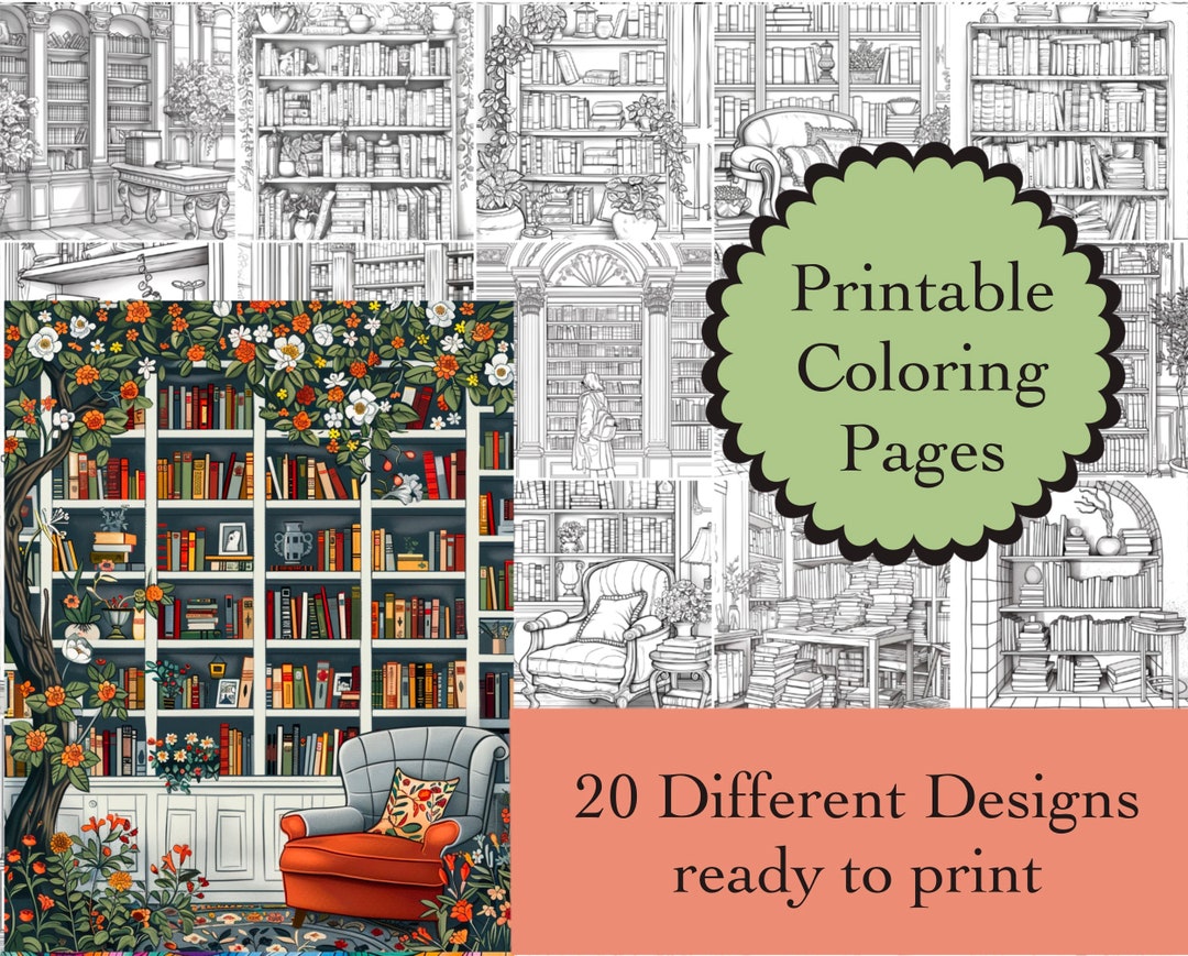 Library Books Coloring Book 20 Reading Coloring Pages Instant Download ...
