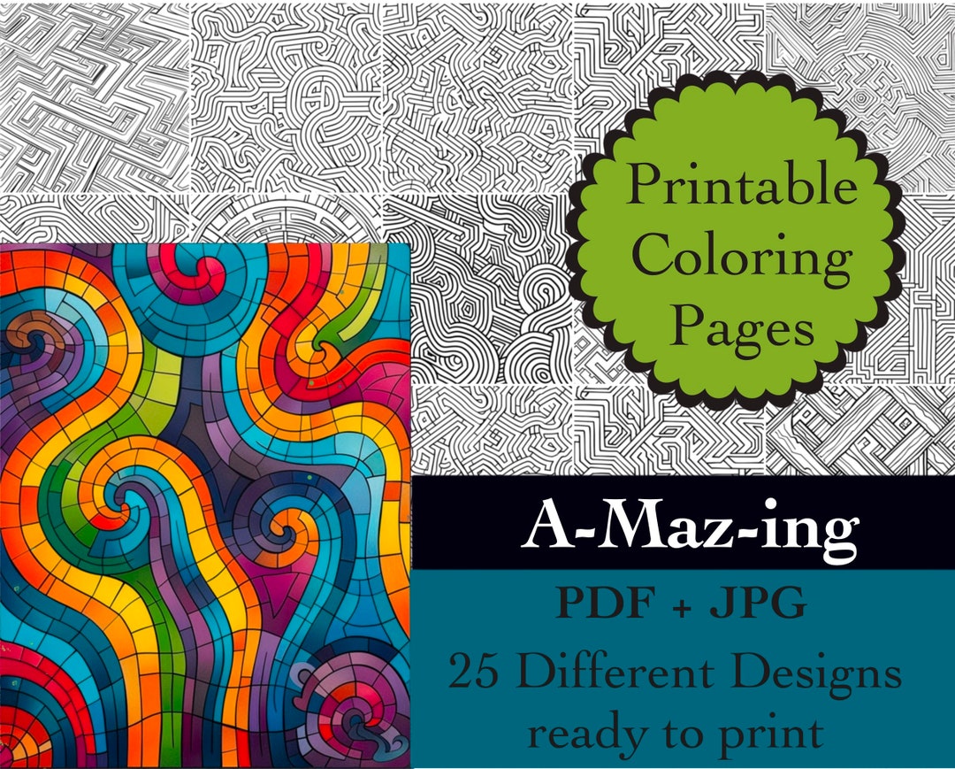 Maze Coloring Book 25 Geometric Coloring Pages Instant Download Maze ...