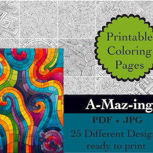 Maze Coloring Book 25 Geometric Coloring Pages Instant Download Maze ...