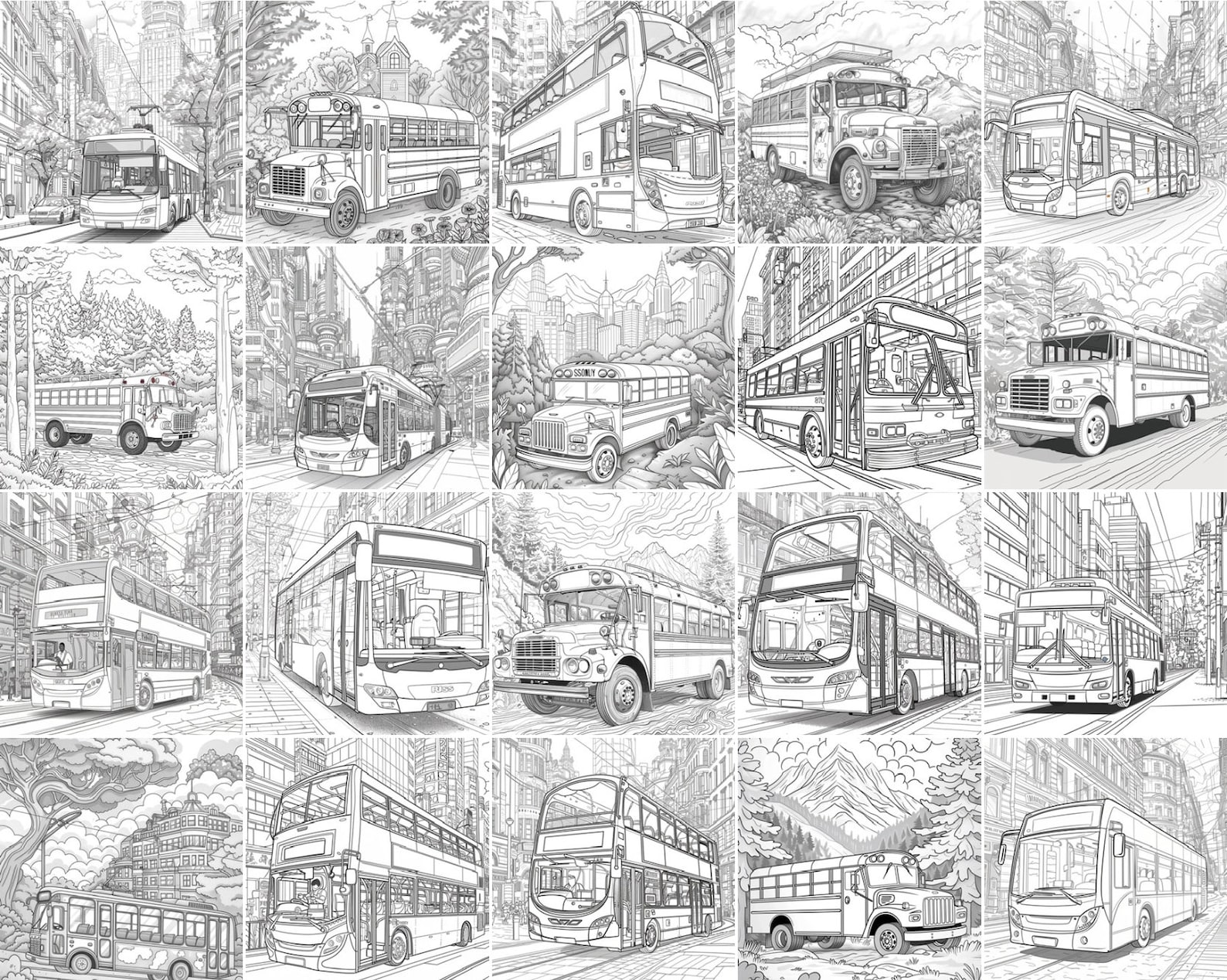 Buses Coloring Book 20 Bus Coloring Pages Instant Download Bus ...