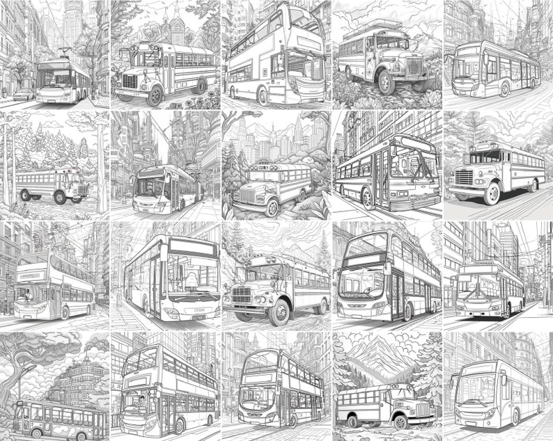 Buses Coloring Book 20 Bus Coloring Pages Instant Download Bus ...