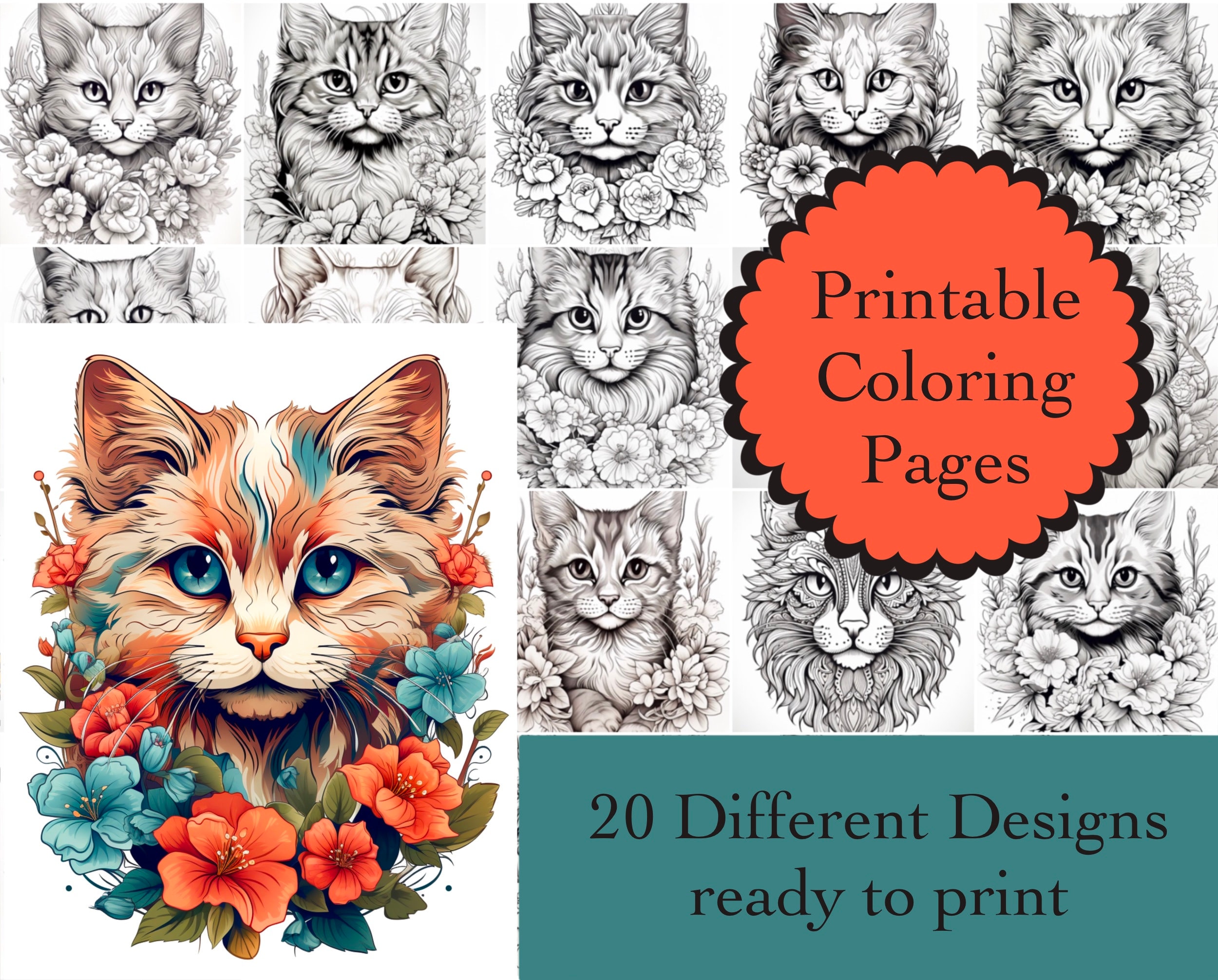 Cat Coloring Book 20 Cat Coloring Pages Instant Download Cat Printable ...