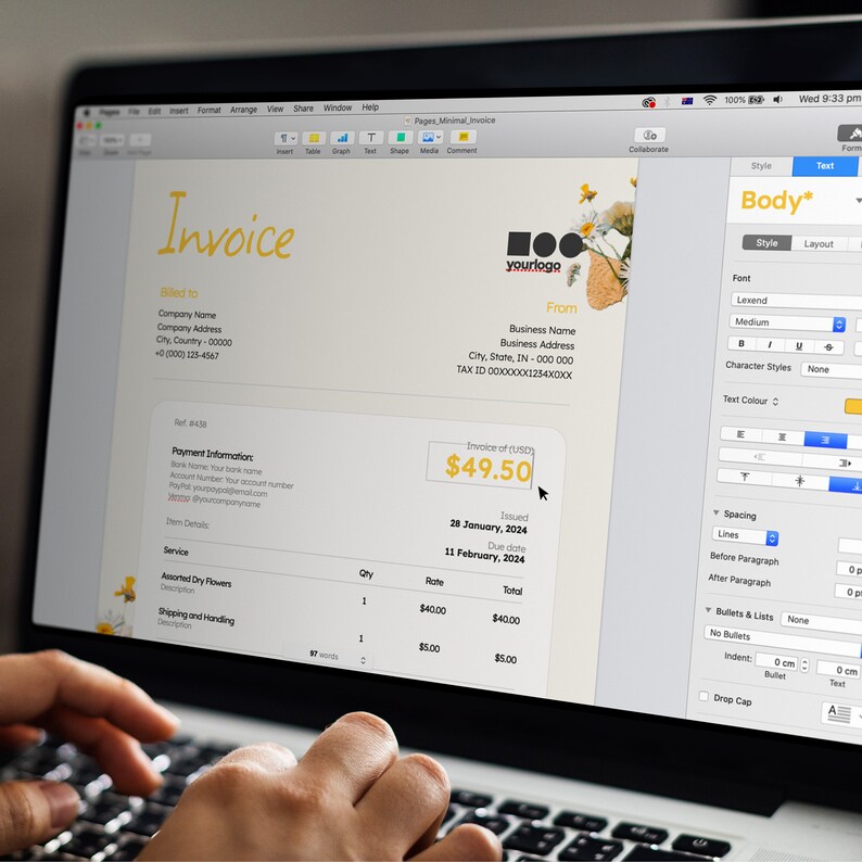 Fancy Invoice for Pages, Word and Online Easy Edit Tutorials Included ...