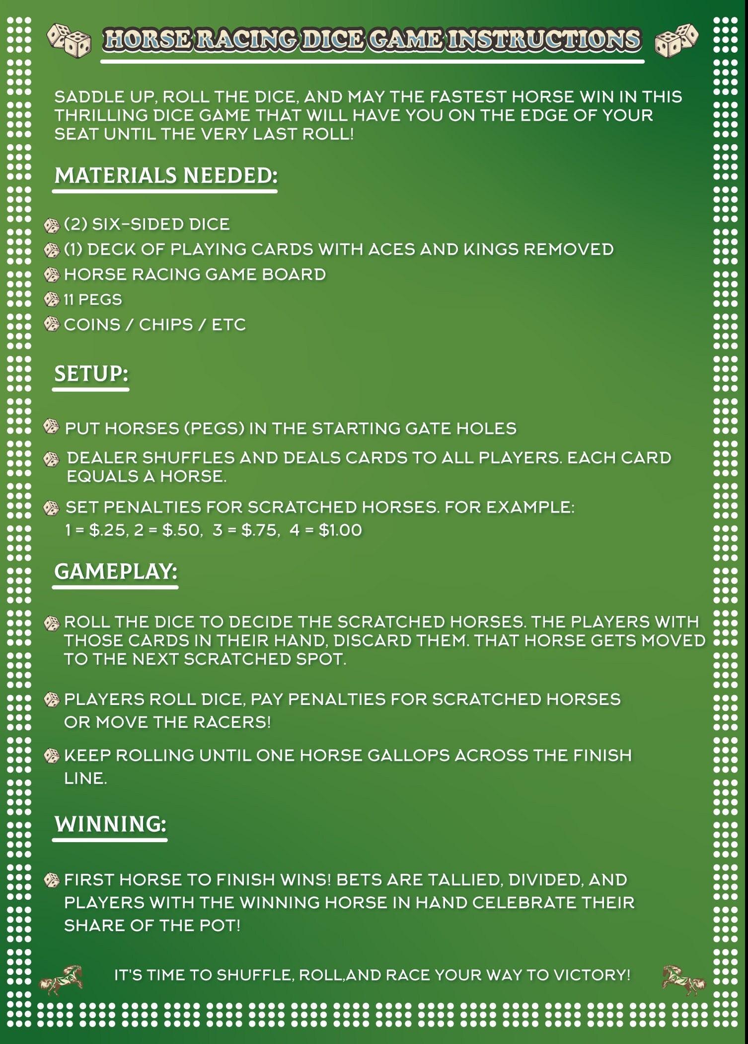 Two Games in One Horse Racing Dice Game, Personalized Cribbage Board - Etsy