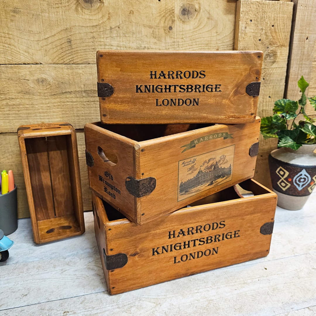 Harrods Box Handmade Vintage Style Crate Wooden Hamper SALE - Etsy UK