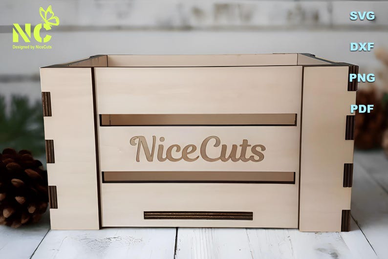 Rustic Wood Crate Laser Cut Files - Custom Storage Gift Box SVG File ...