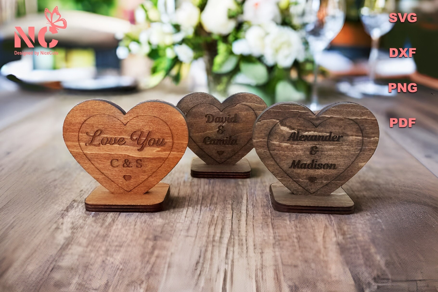 Mini Heart Sign SVG Laser Cut Files, Personalized Wedding Token, Custom ...