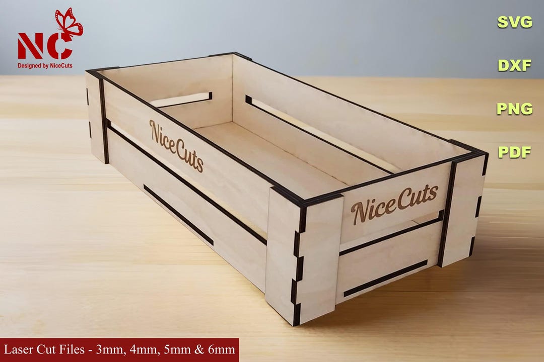 Rustic Wood Crate Laser Cut Files - Custom Gift Box SVG, Desk Organizer ...