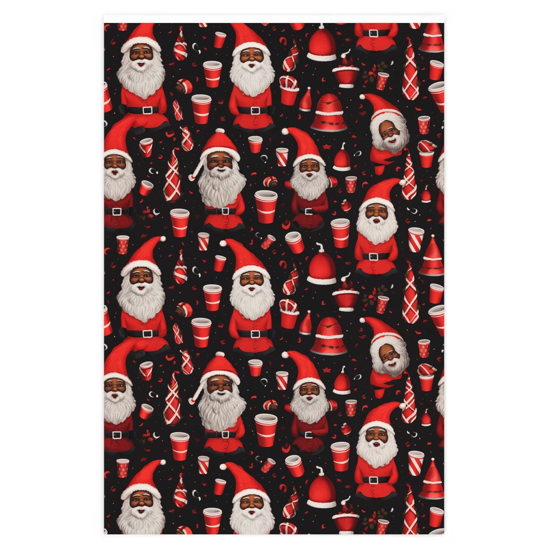 Black Santa Claus Wrapping Paper Christmas Wrapping Paper Holiday ...
