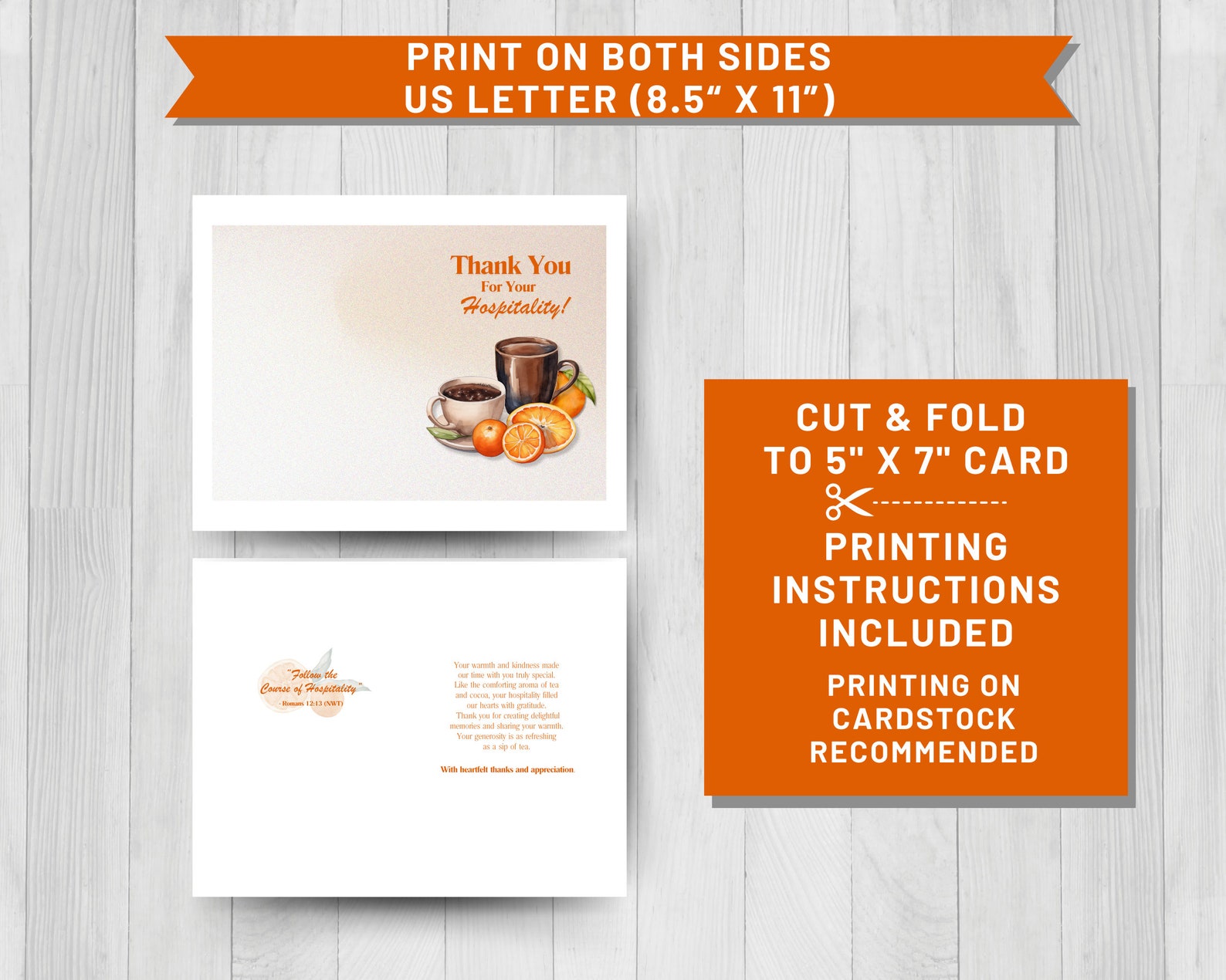 Thank You Greeting Card for Hospitality Thank You Card JW Printable ...