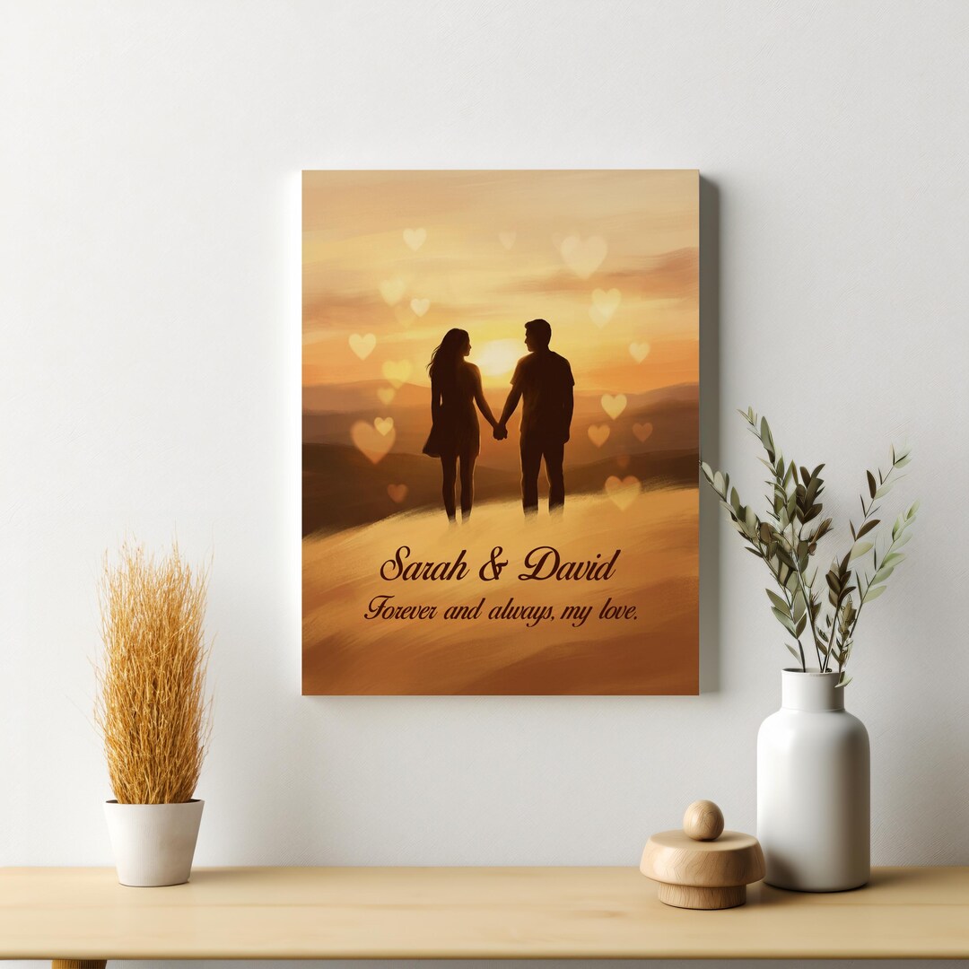 Personalized Sunset Couple Canvas, Custom Date & Names, Romantic ...