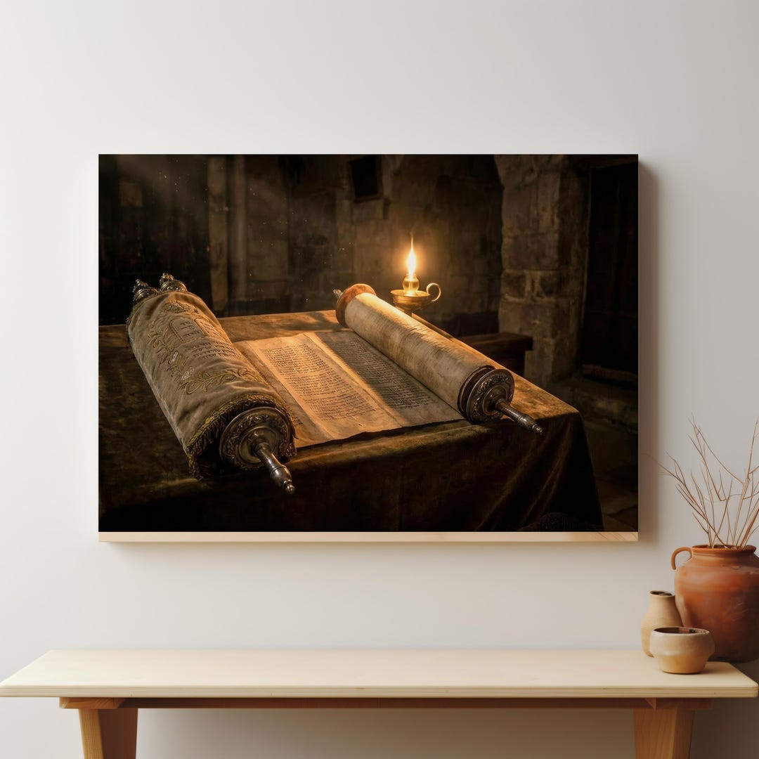 Ancient Torah Scroll Canvas Wall Art, Jewish Scripture, Biblical Hebrew ...
