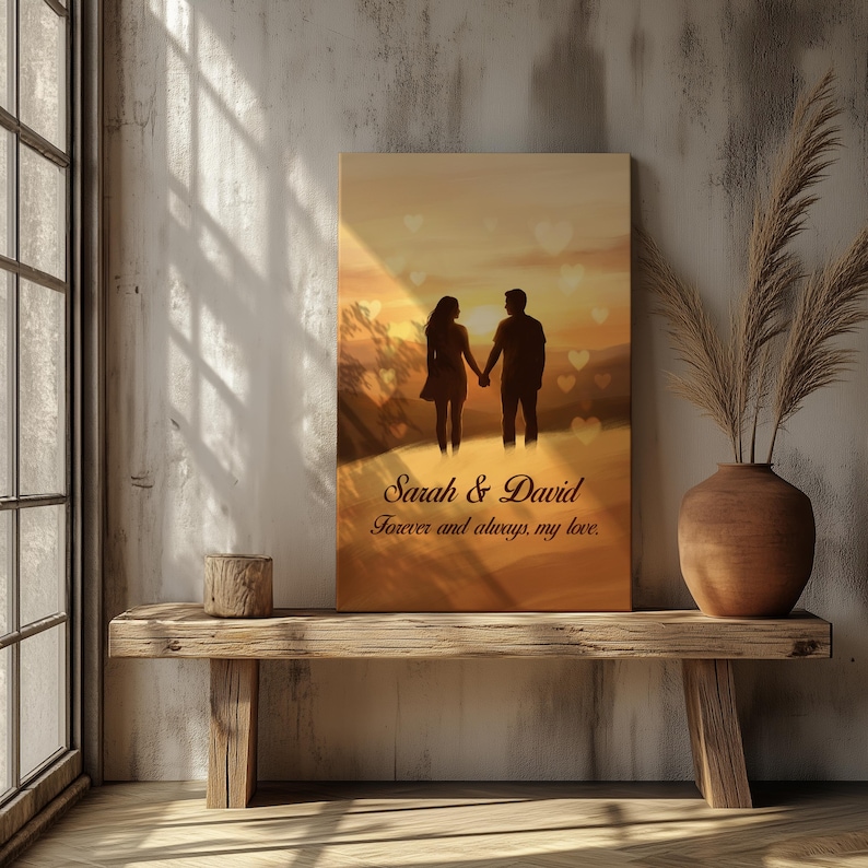 Personalized Sunset Couple Canvas, Custom Date & Names, Romantic ...