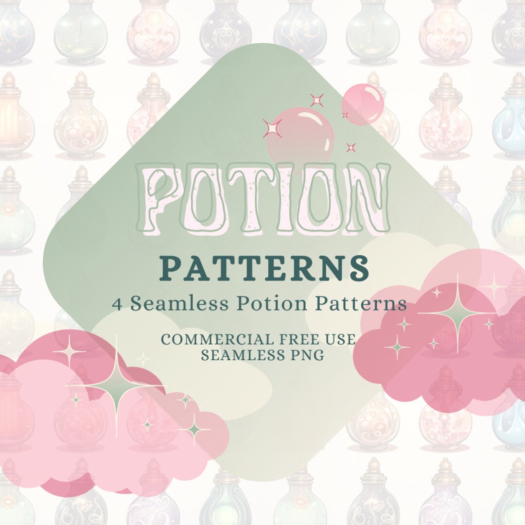 Seamless Potion Patterns - 4 Patterns, PNG, Digital Download, High ...
