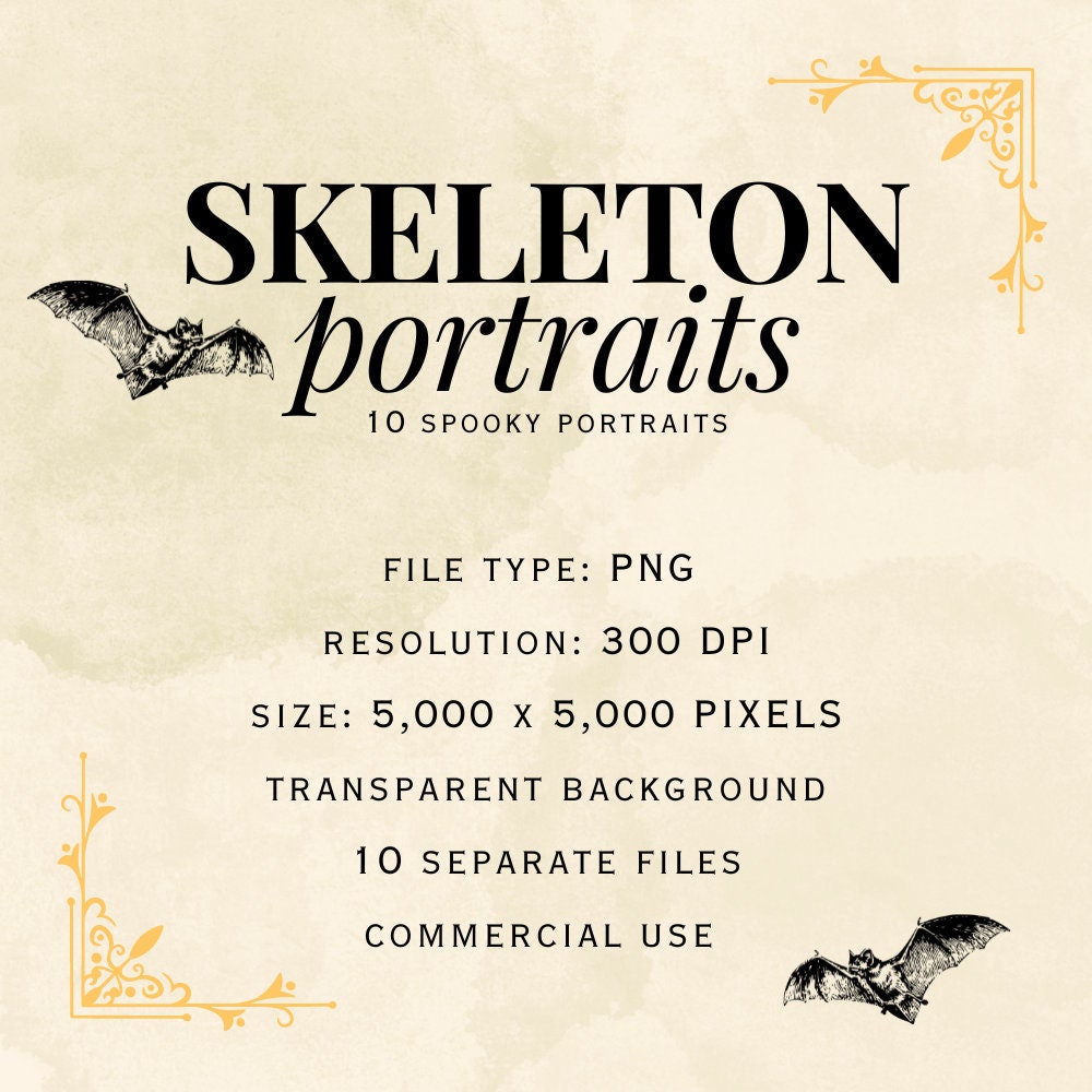 Skeleton Portraits - Illustration, PNG, Digital Download, Transparent, High Resolution ...