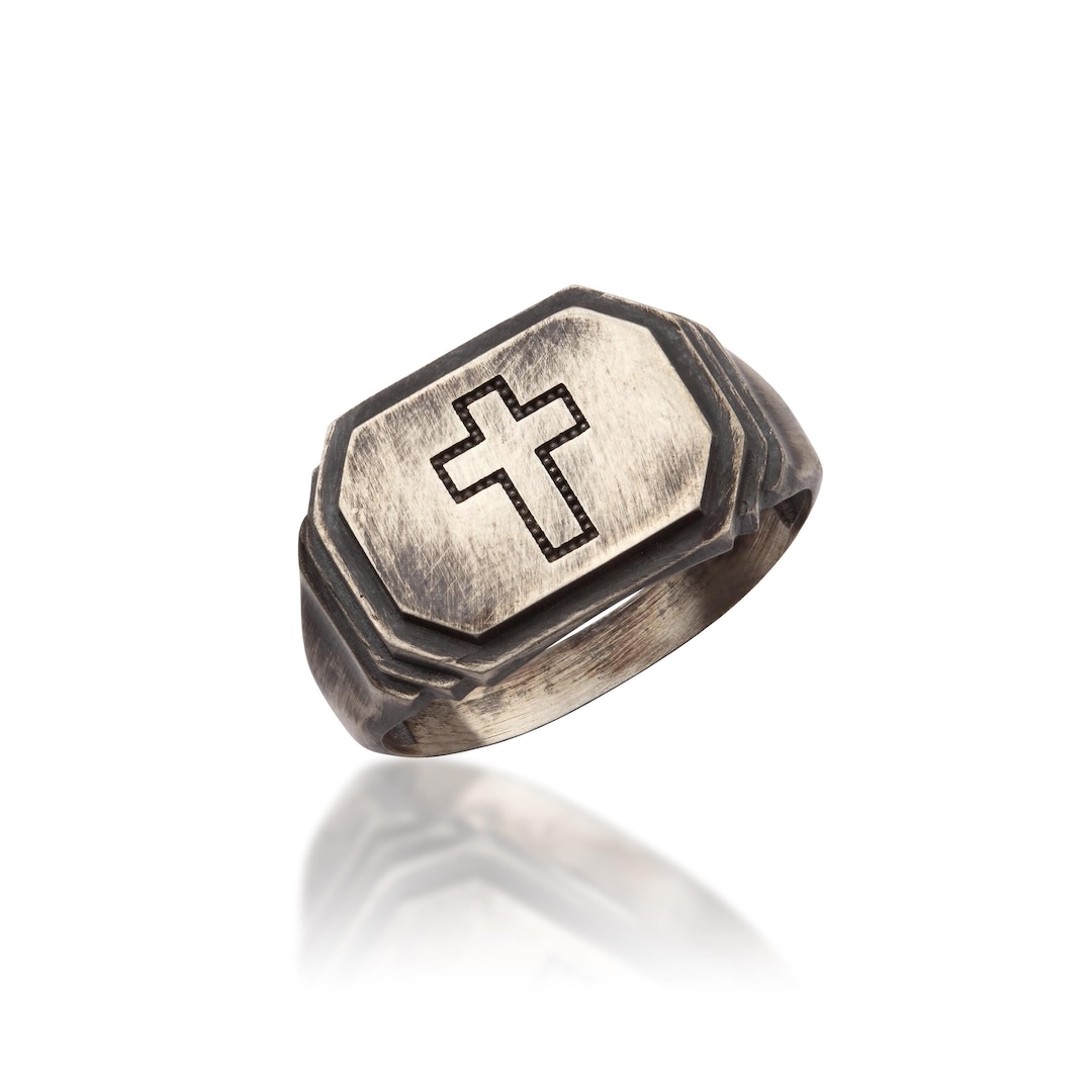 14K Solid Gold Men Cross Ring, 925 Sterling Silver Men Cross Ring ...
