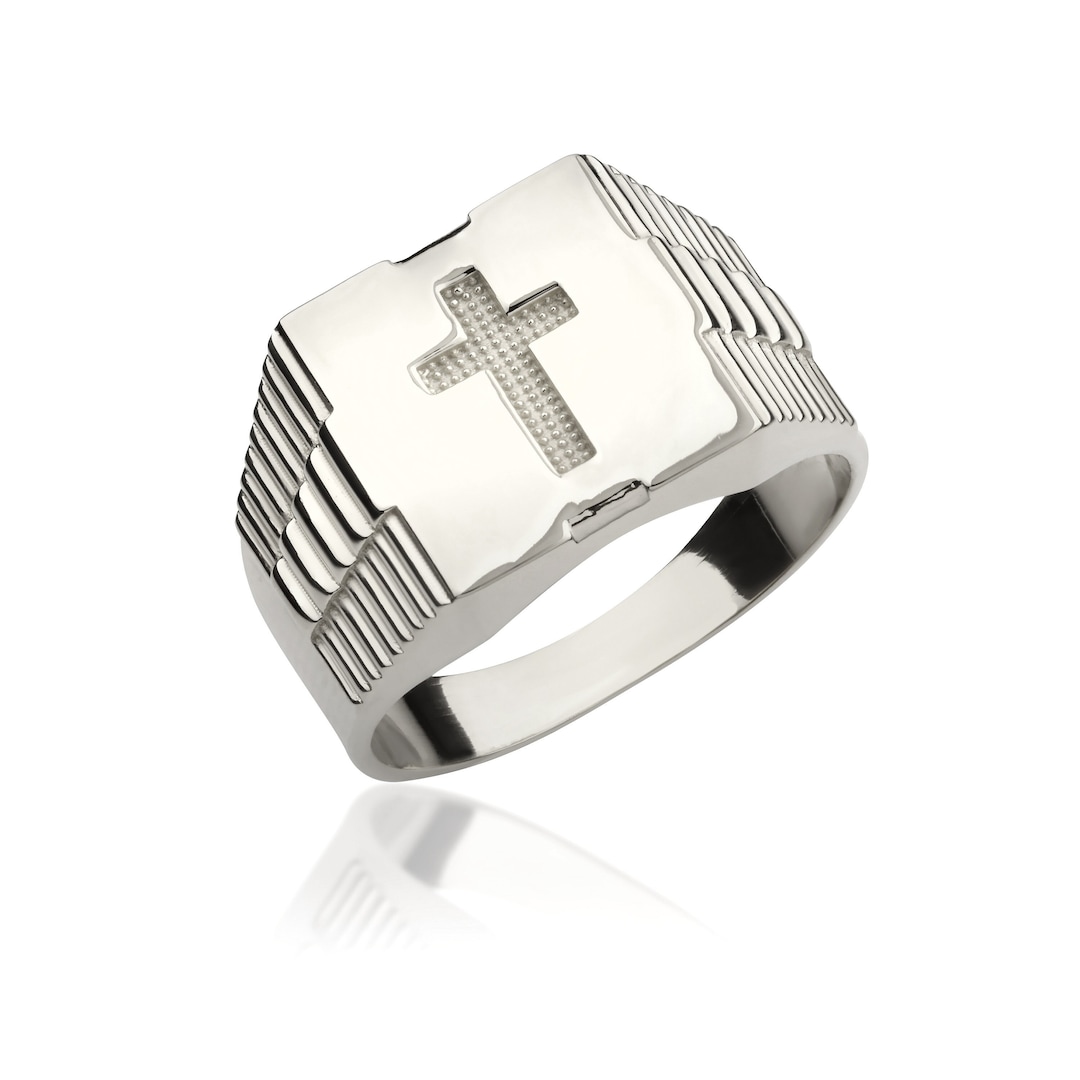 14K Solid Gold Men Cross Ring, 925 Sterling Silver Men Cross Ring ...