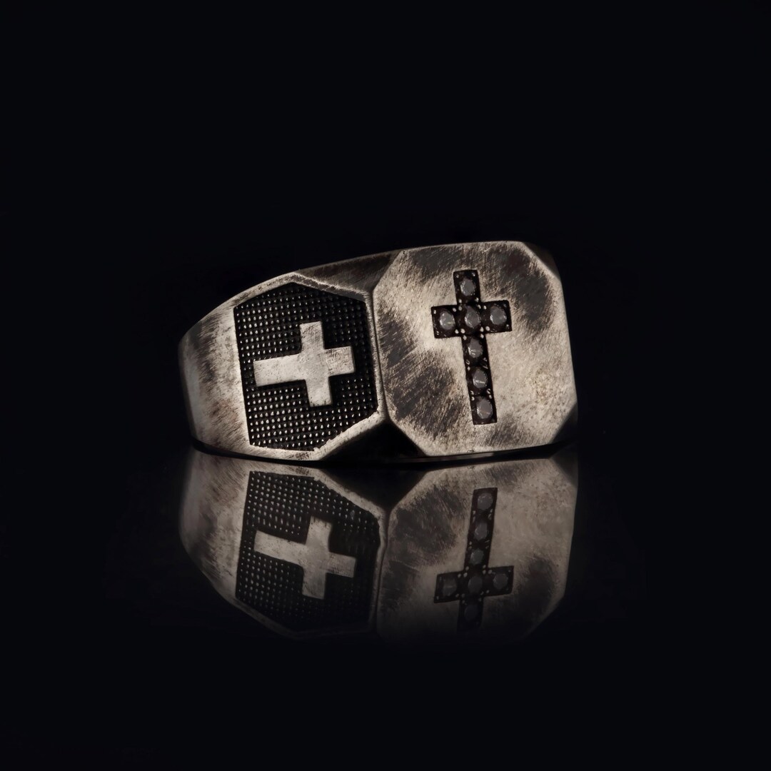 14K Solid Gold Men Cross Ring, 925 Sterling Silver Men Cross Ring ...