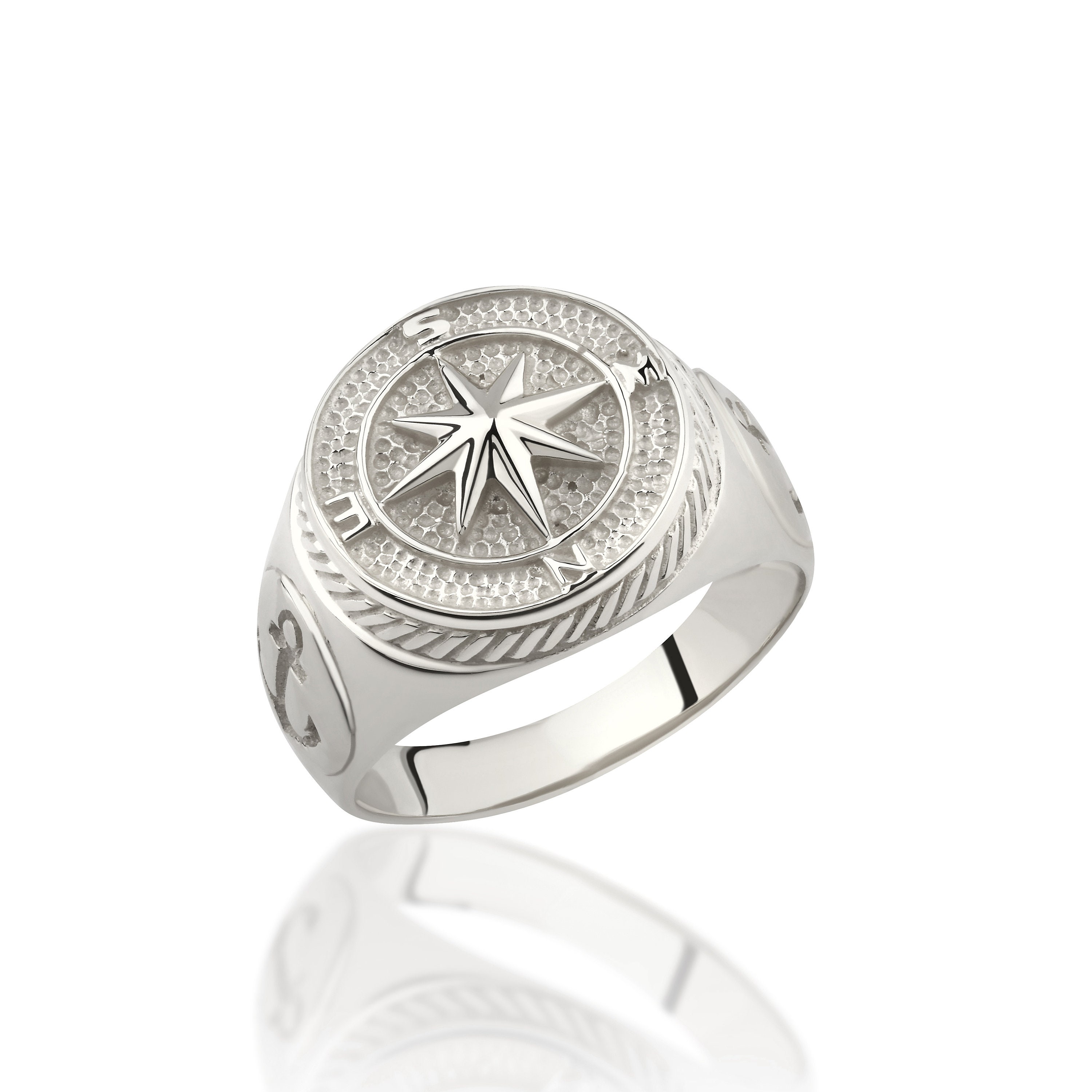 14K Solid Gold Compass Men Ring, 925 Sterling Silver Compass Men Ring ...