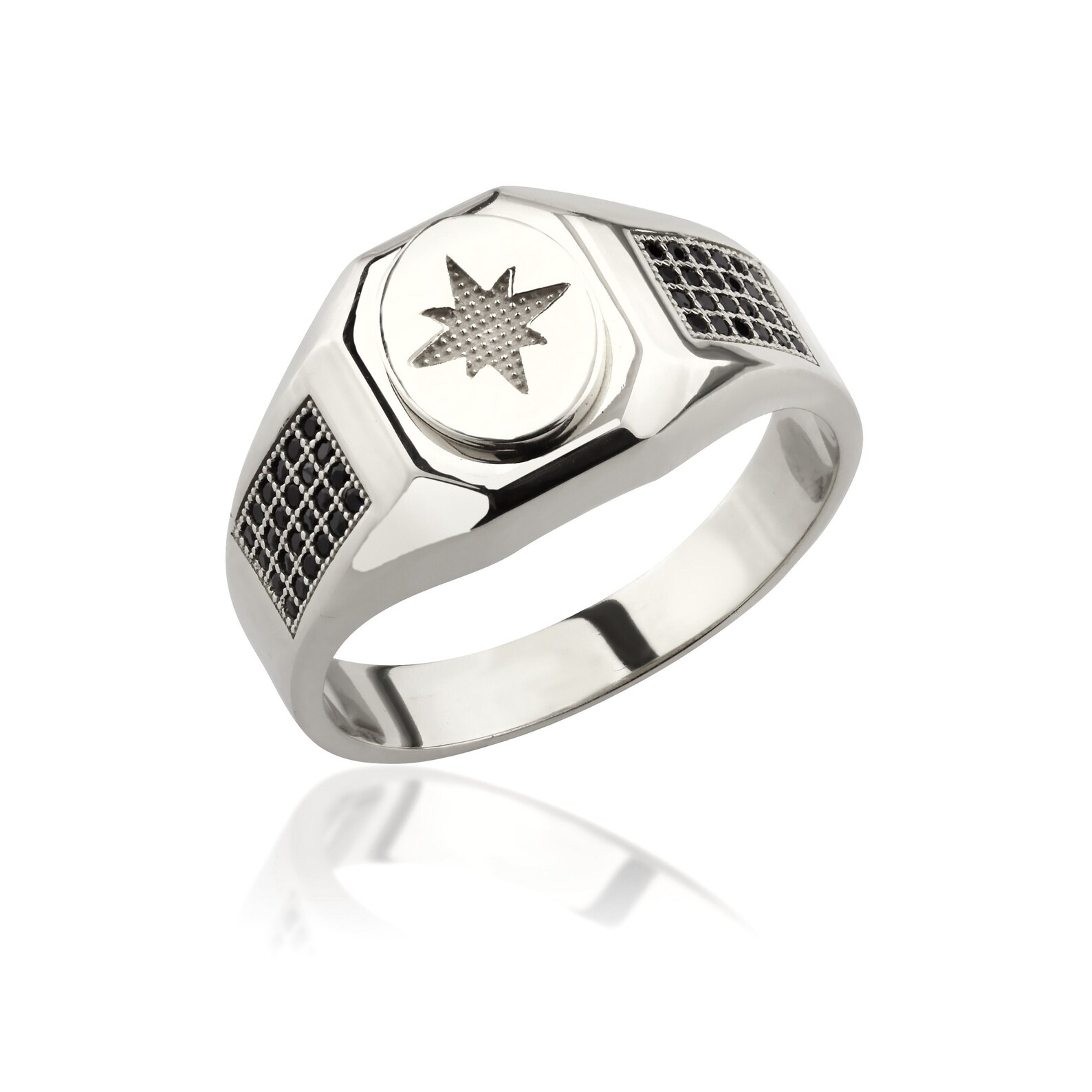 14K Solid Gold North Star Men Ring, 925 Sterling Silver North Star Men ...