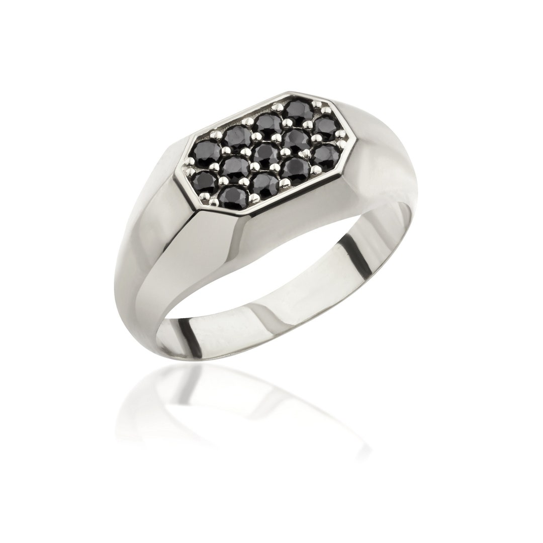 14K Solid Gold Signet Men Ring, 925 Sterling Silver Men Ring, Black ...
