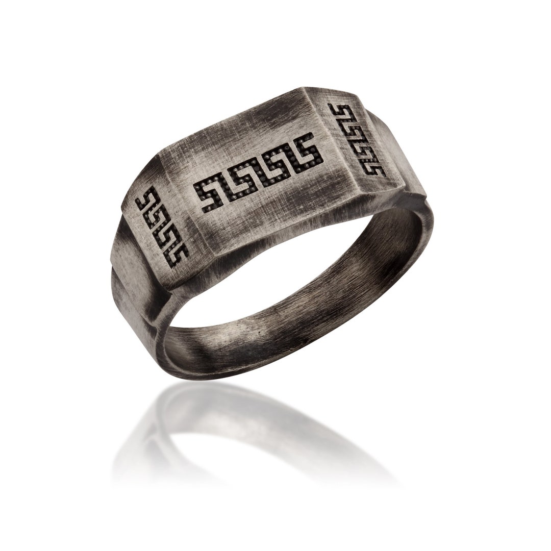 14K Solid Gold Greek Men Ring, 925 Sterling Silver Greek Men Ring ...