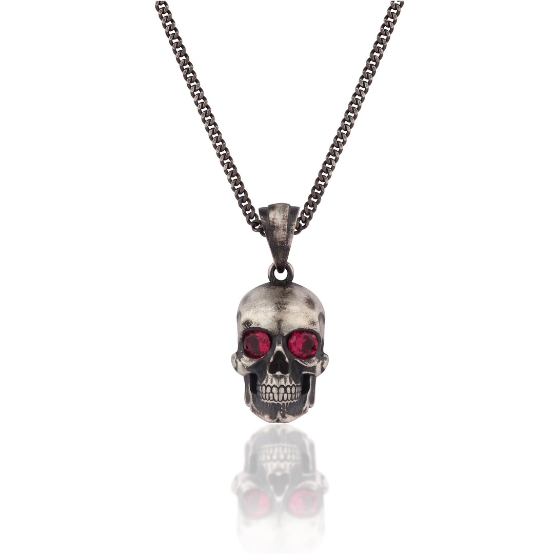 14K Solid Gold Skull Men Necklace, 925 Sterling Silver Skull Men ...
