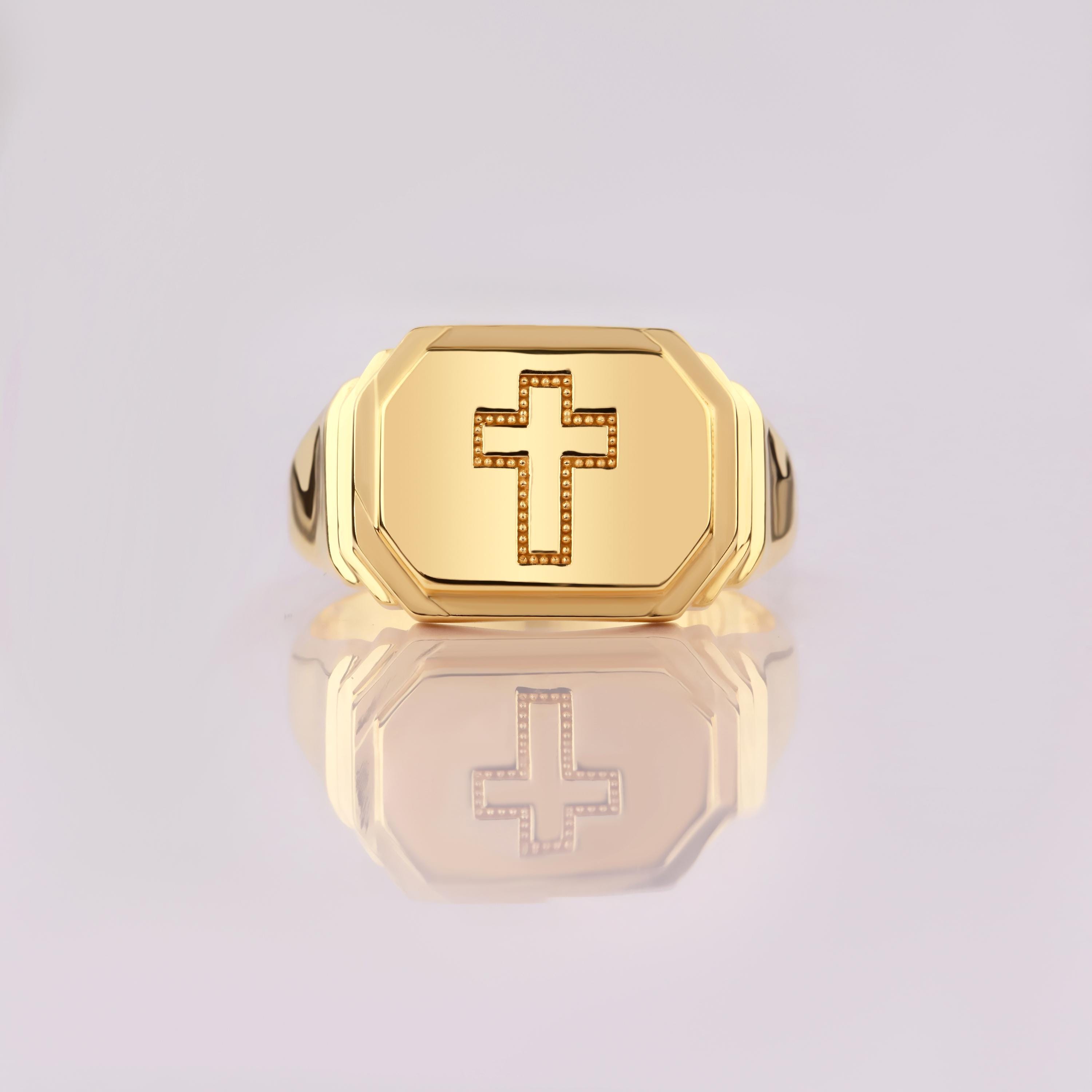 14K Solid Gold Men Cross Ring, 925 Sterling Silver Men Cross Ring ...