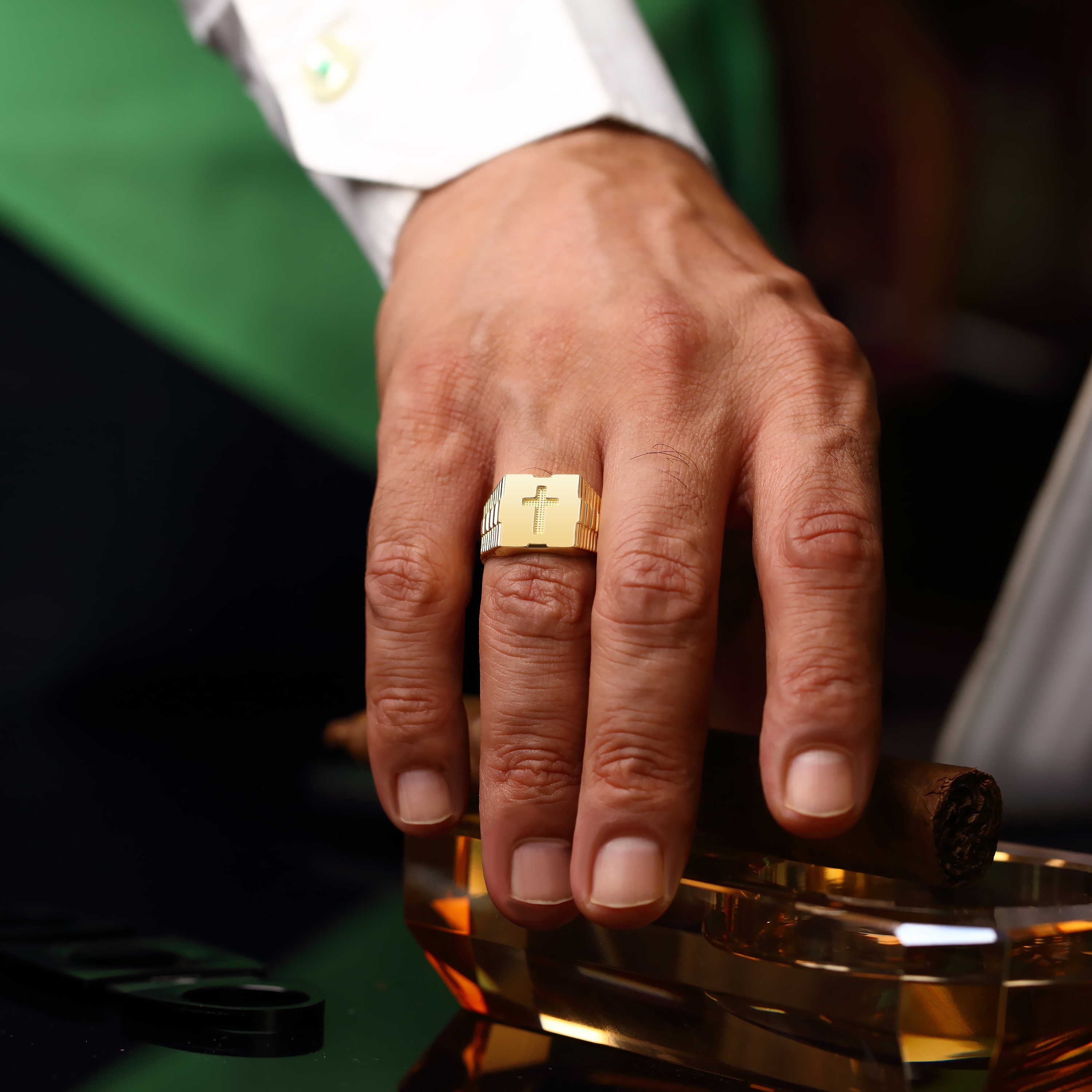 14K Solid Gold Men Cross Ring, 925 Sterling Silver Men Cross Ring ...