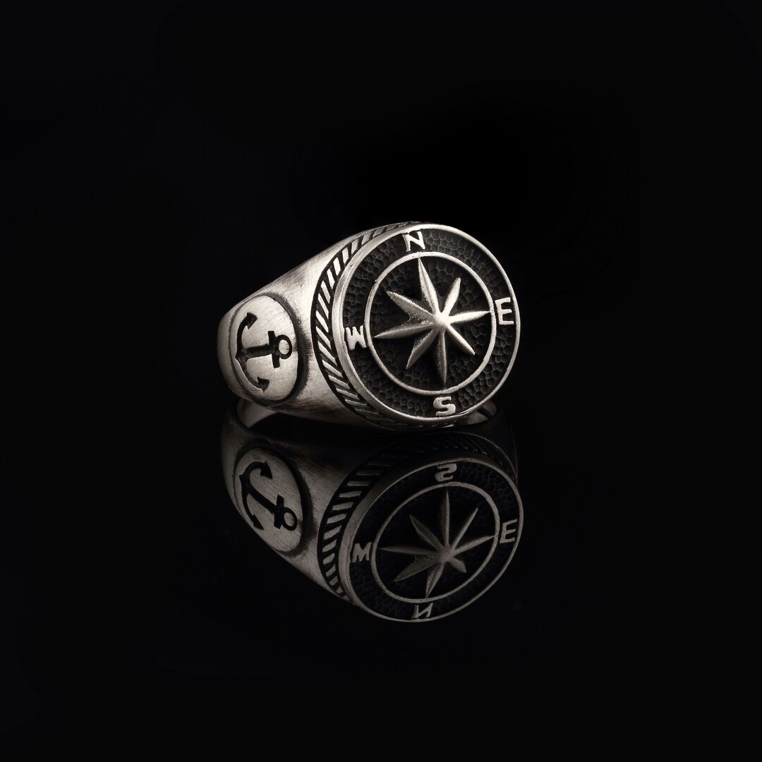 14K Solid Gold Compass Men Ring, 925 Sterling Silver Compass Men Ring ...