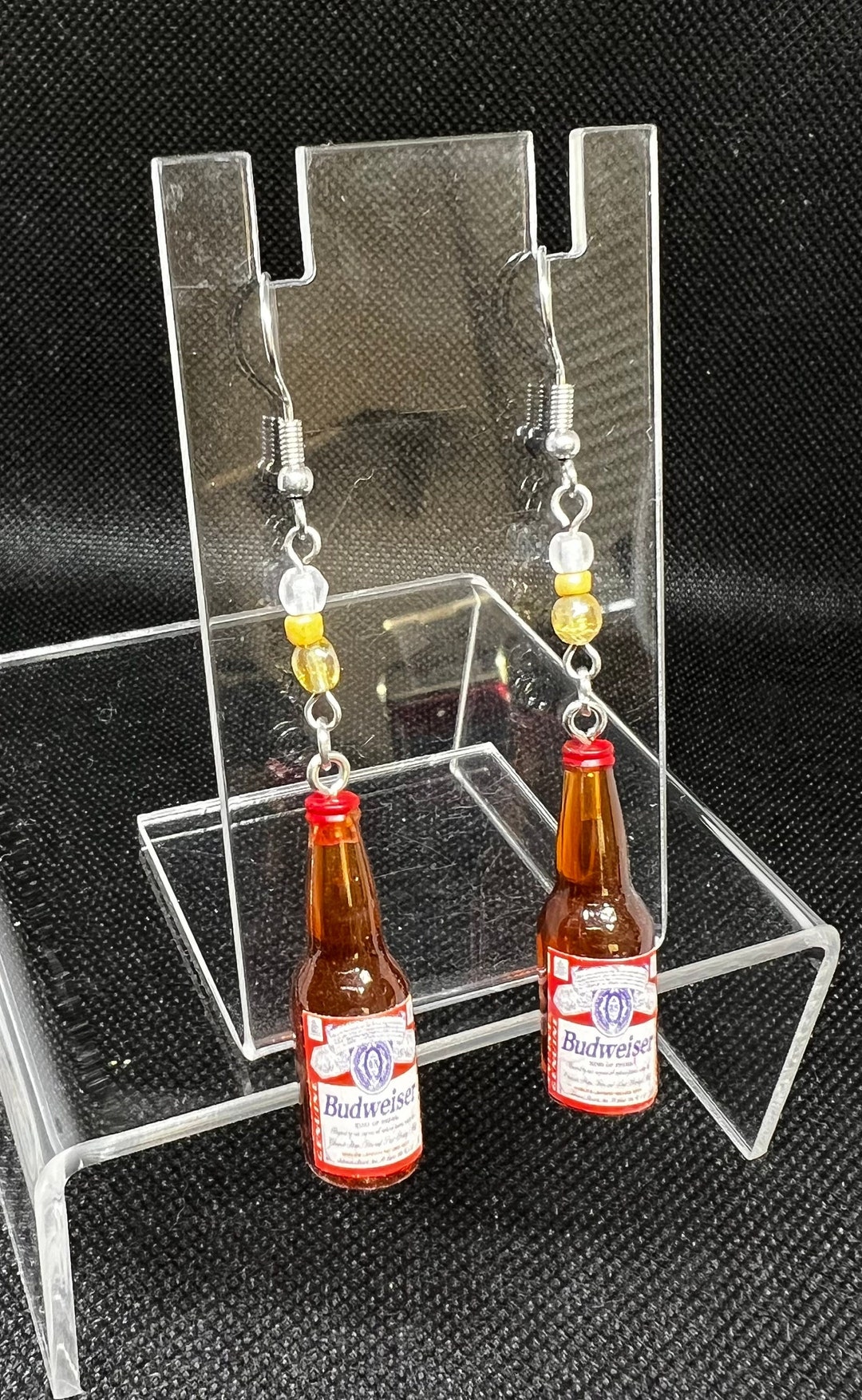 Yellow and Clear Glass Beading With Resin Bottle of Budweiser Charm ...