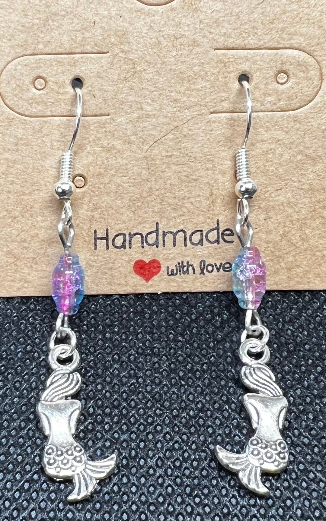 Blue Pink Glass Bead Mermaid Backside Charm Dangle Earrings - Etsy