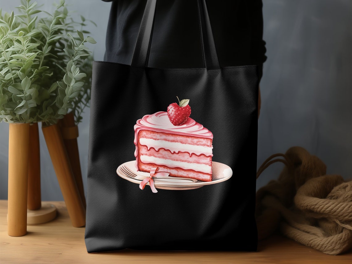 Strawberry Cake Graphic Totes, Coquette Aesthetic Beach Bag, Sweet ...