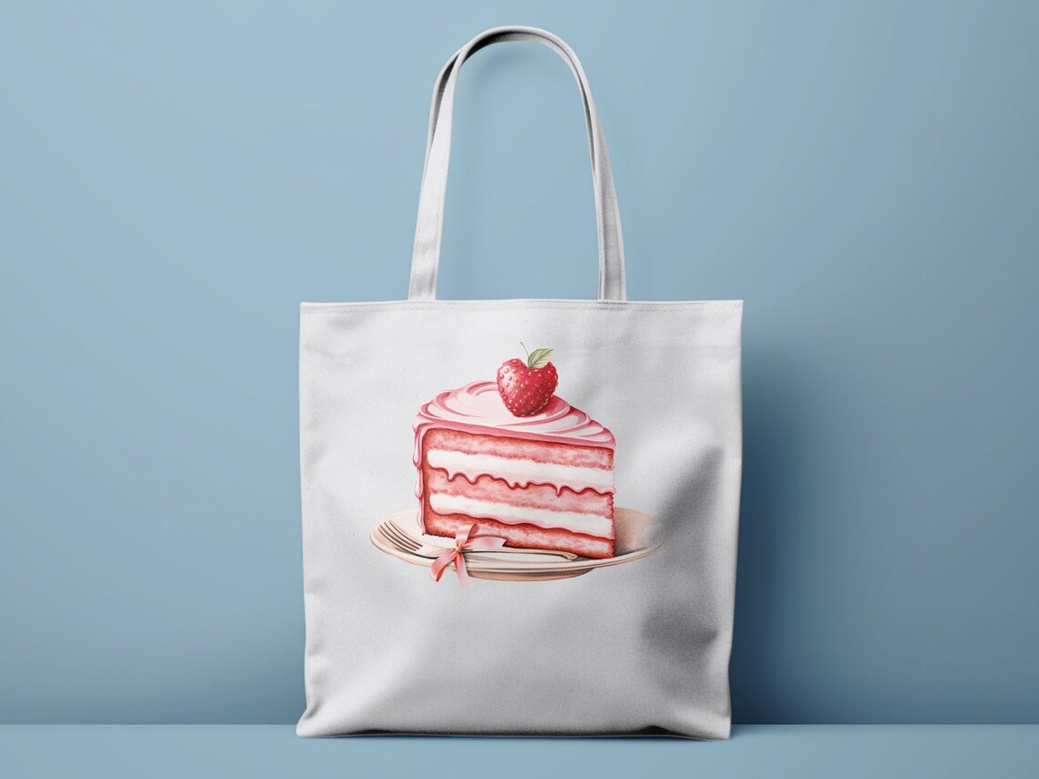 Strawberry Cake Graphic Totes, Coquette Aesthetic Beach Bag, Sweet ...