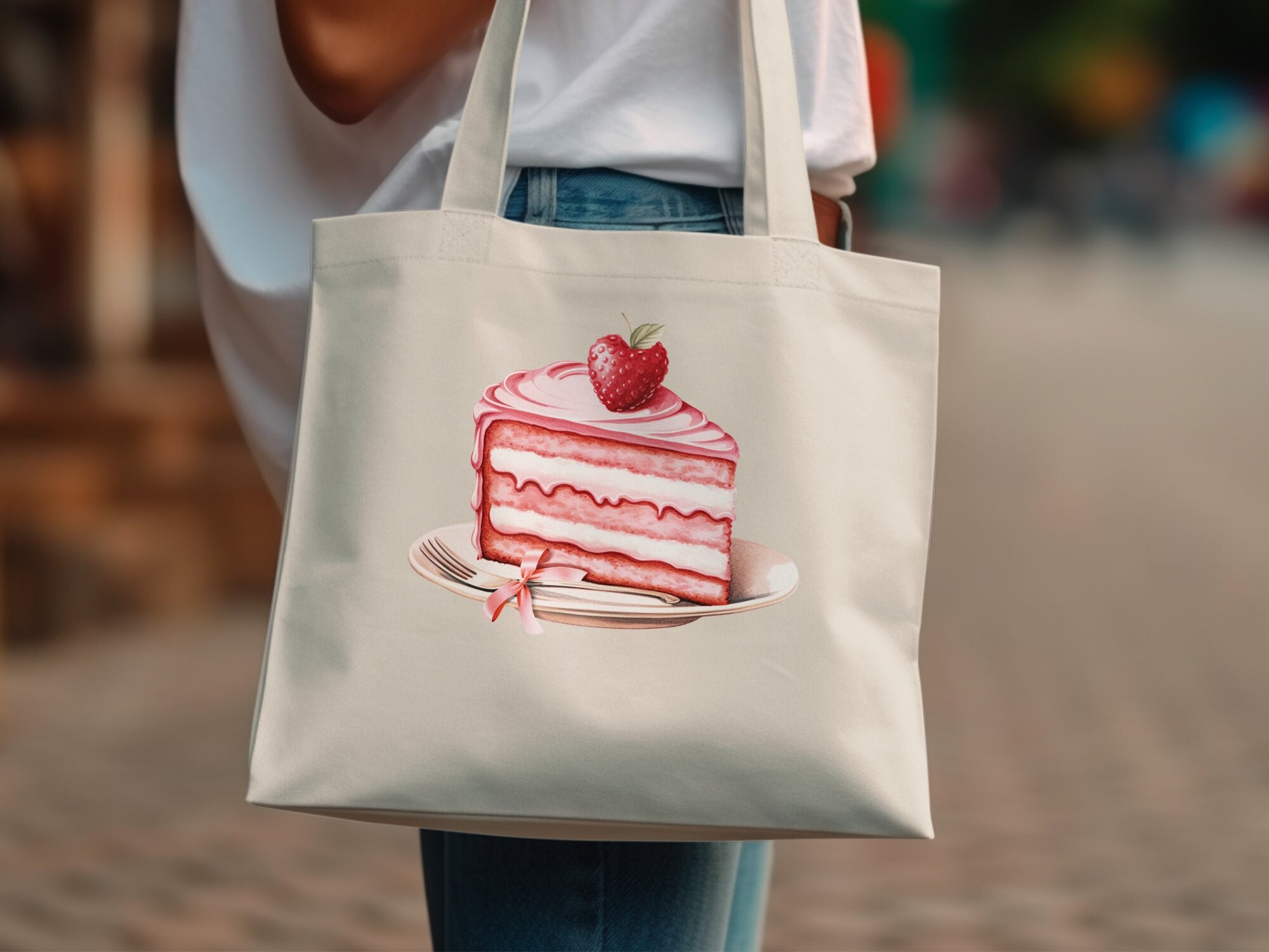 Strawberry Cake Graphic Totes, Coquette Aesthetic Beach Bag, Sweet ...
