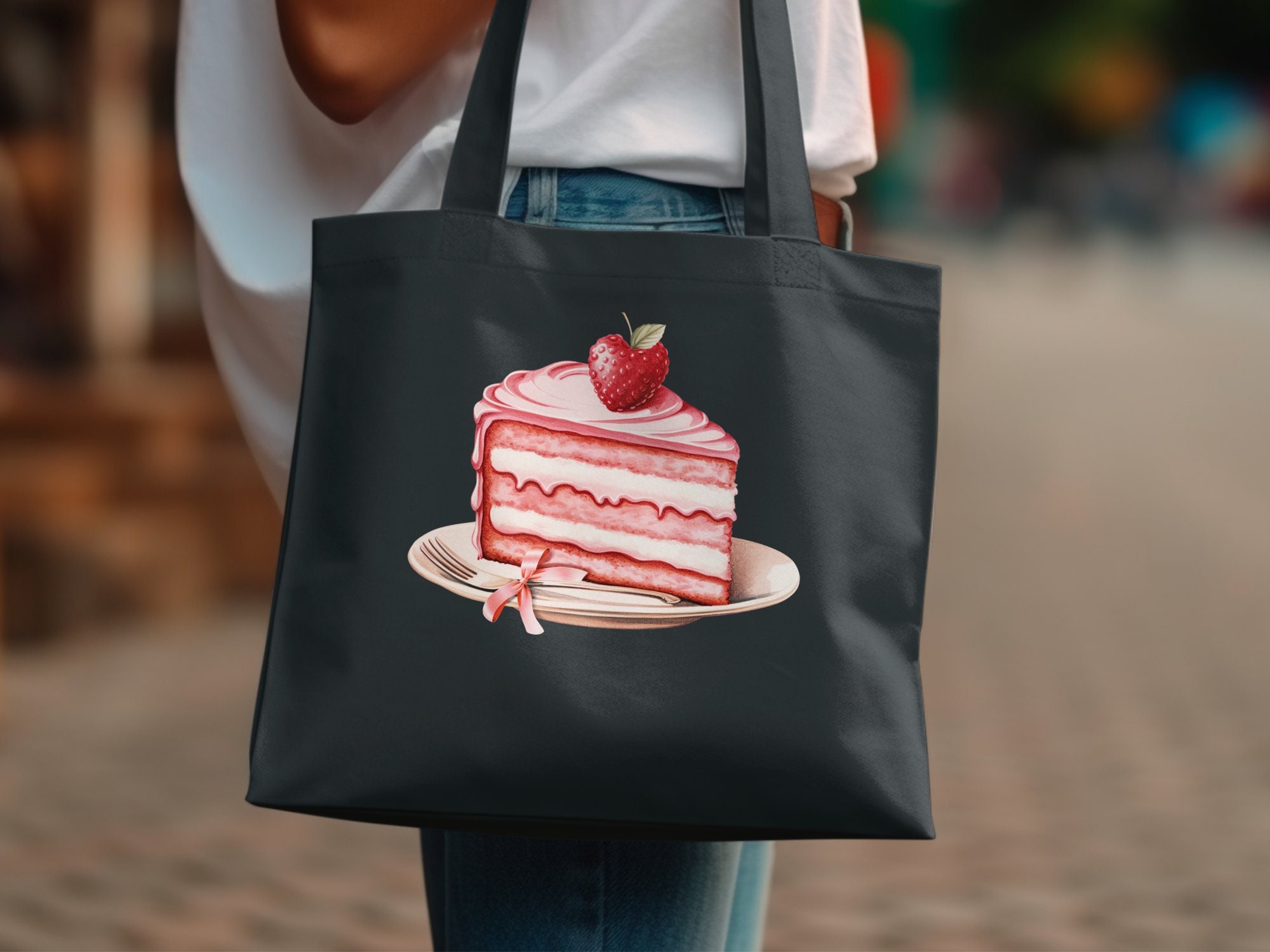 Strawberry Cake Graphic Totes, Coquette Aesthetic Beach Bag, Sweet ...