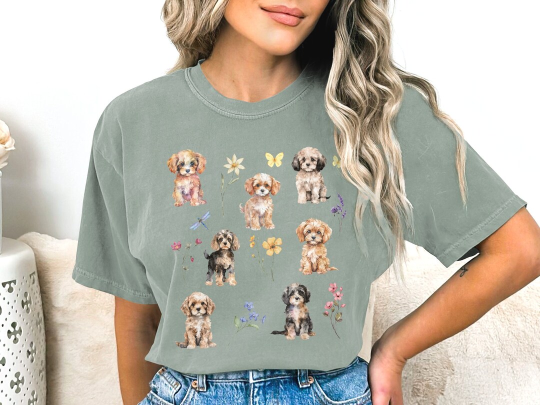 Cottagecore Adorable Cavapoo Tshirt, Cute Spring Shirt for Dog Mom ...