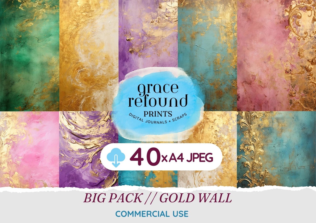Gold Leaf Distressed Wall Textures: Shabby Chic Digital Paper (A4, 40 ...