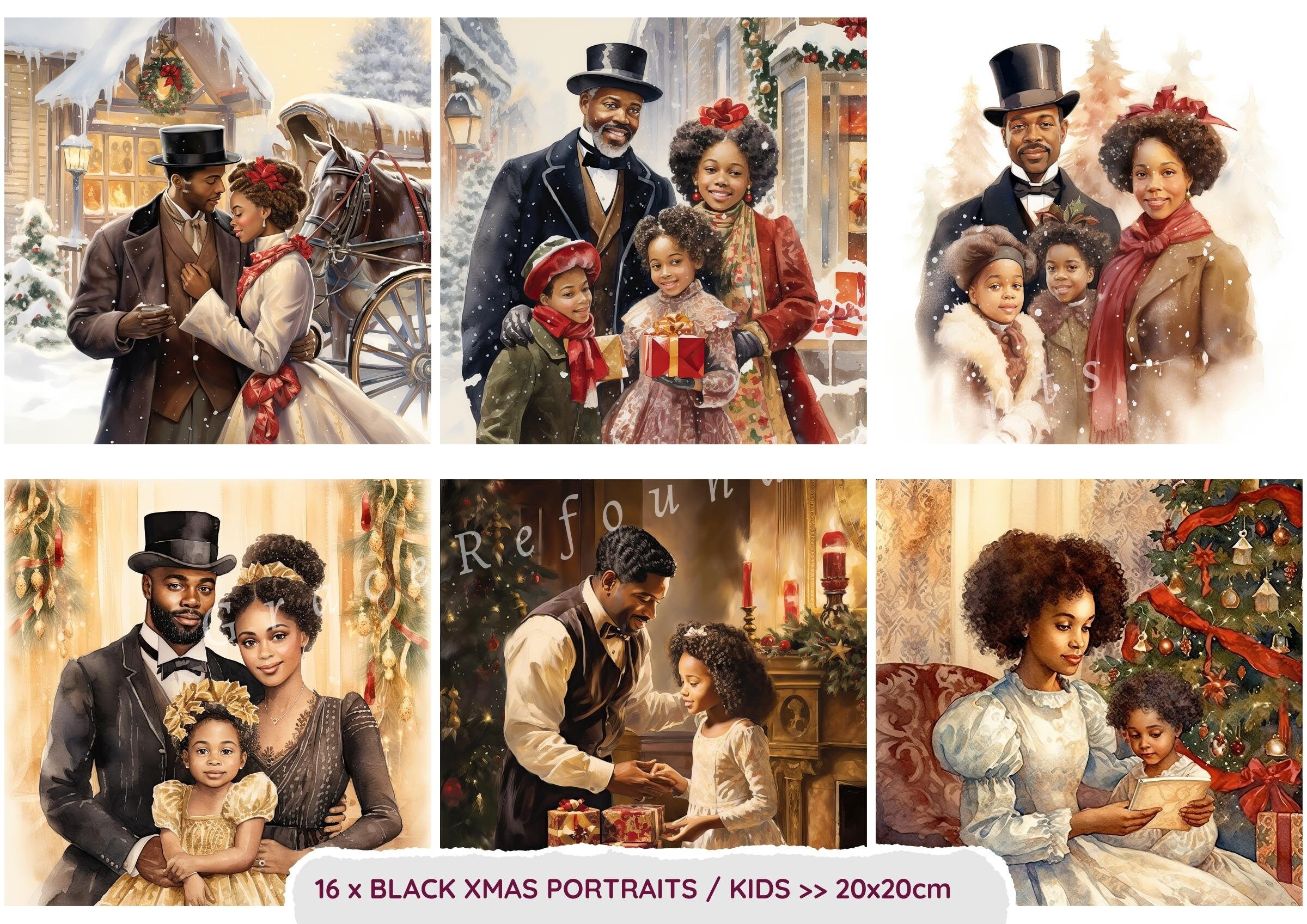 16 X 20x20cm 8x8 JPEG DIGITAL Papers African American Family Xmas Cards ...