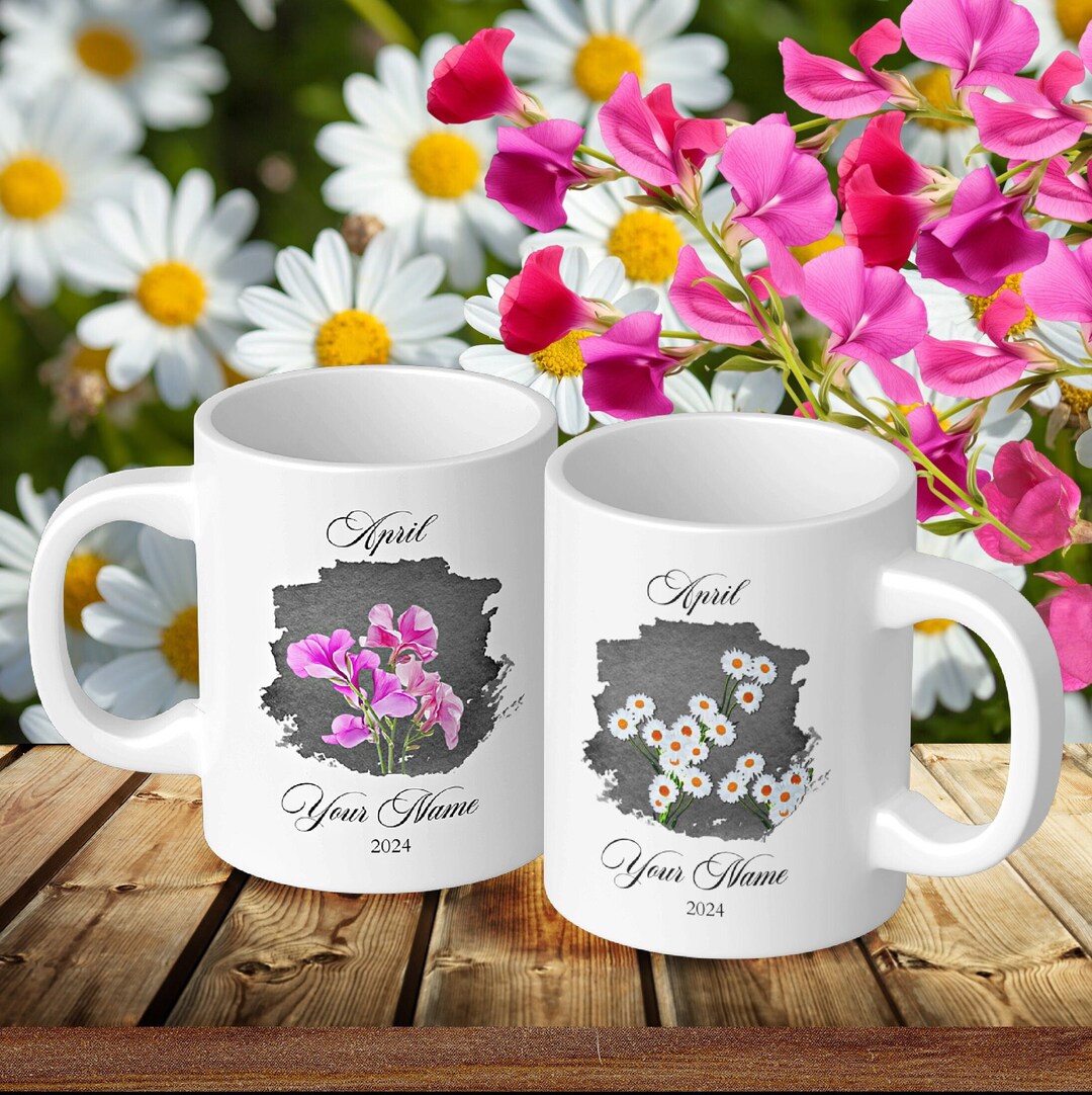 April's Elegance: Birth Flower Mug, Birth Month Gift, Personalized Gift ...