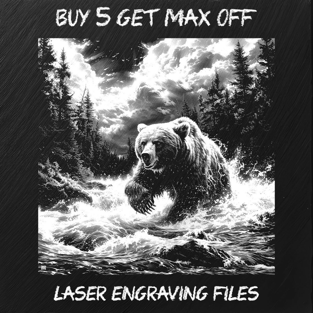 Grizzly Bear Laser Engraving PNG File: Slate Coaster Design - Etsy