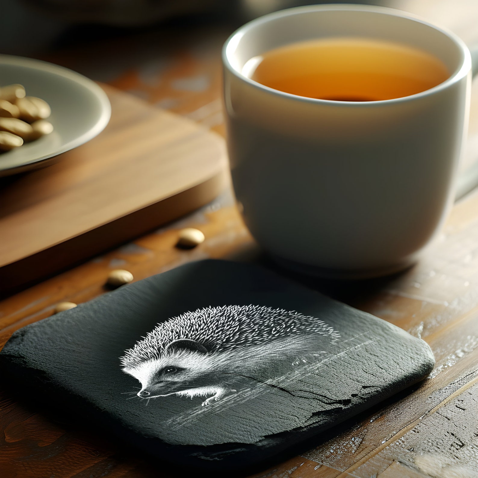 Hedgehog Laser Engraving PNG File: Slate Coaster Design (digital ...