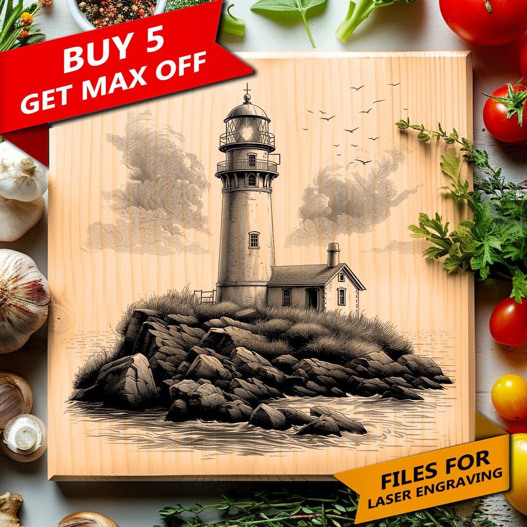 Sea Lighthouse Engraving Files: Laser Cut Coaster, Sign Art (PNG) - Etsy