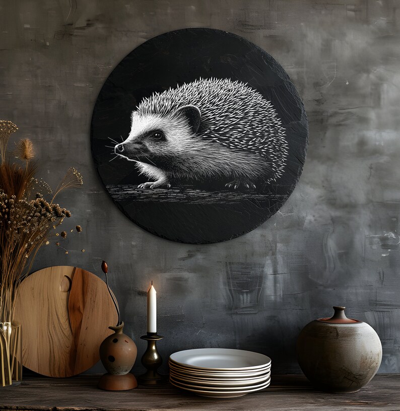 Hedgehog Laser Engraving PNG File: Slate Coaster Design (digital ...