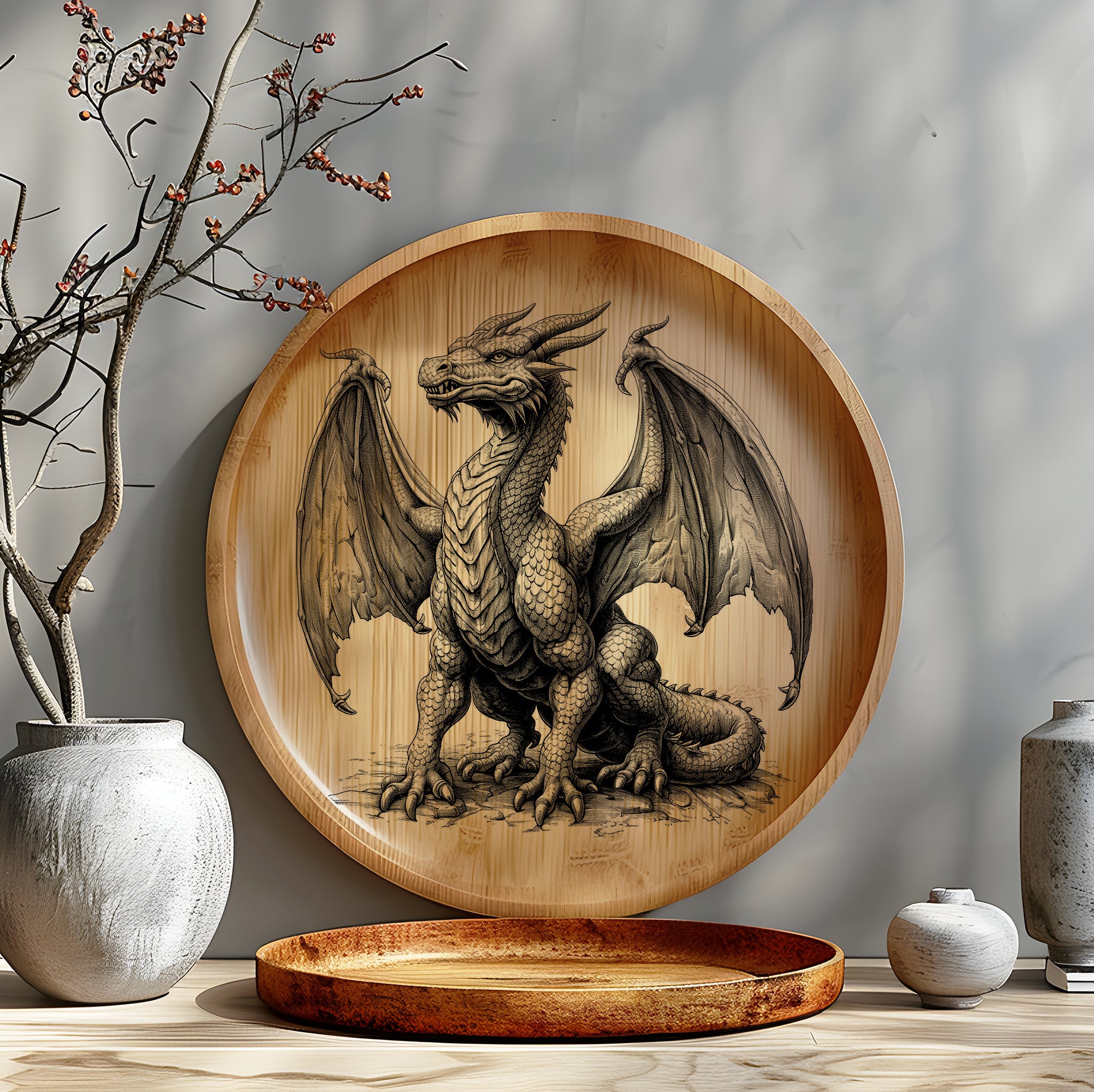 Dragon Engraving Laser Ready Files: Wood Burn CNC Art (PNG) - Etsy